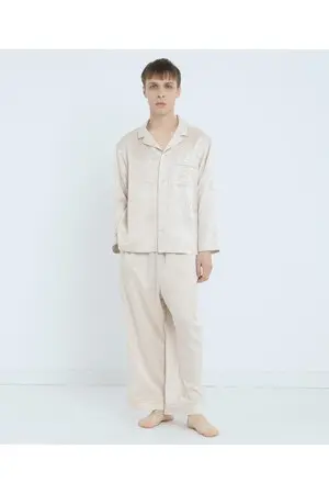 FOO TOKYO Silk Jacquard Pajamas Water Pattern Pearl - White