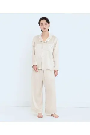 FOO TOKYO Silk Jacquard Pajamas Water Pattern Pearl