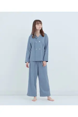 FOO TOKYO Royal Organic Cotton Double Button Pajamas Cobalt - Blue