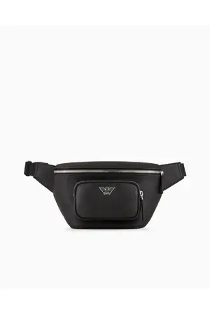 Emporio Armani Asv Regenerated Saffiano Leather Belt Bag With Eagle Plate - Black