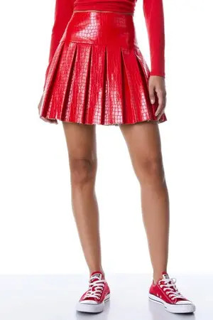 Alice + Olivia Emilie Vegan Leather Pleated Mini Skirt