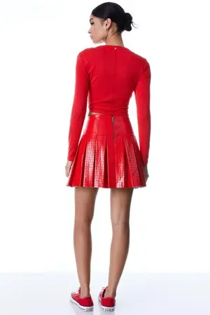 Alice + Olivia Emilie Vegan Leather Pleated Mini Skirt