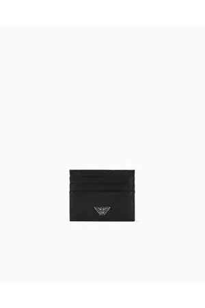 Emporio Armani Asv Regenerated Saffiano Leather Card Holder With Eagle Plate - Black