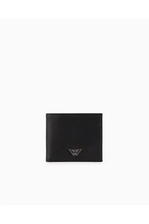 Emporio Armani Asv Regenerated Saffiano Leather Wallet With Eagle Plate - Black