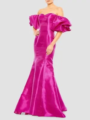 Mac Duggal Sweetheart Off-the-shoulder Puff-sleeve Gown - Fuchsia