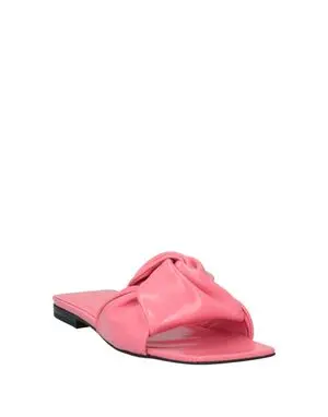 By Far Leather Slide Sandals - Coral