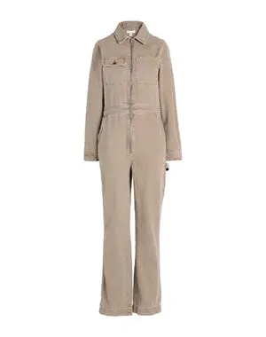 Topshop Cotton Denim Jumpsuit - Beige