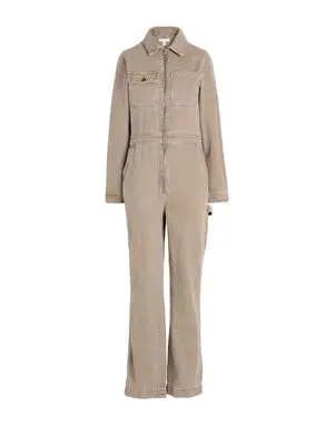 Topshop Cotton Denim Jumpsuit - Beige