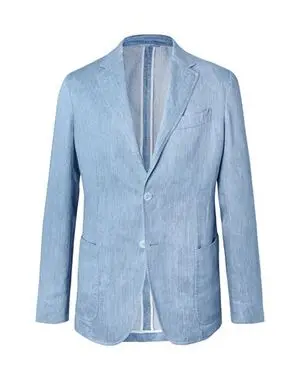 Zegna Man Blazer Lilac Size 38 Linen Blue