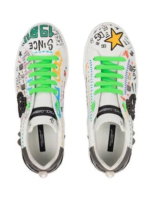 Dolce & Gabbana Portofino Studded Leather Sneakers - White