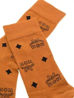 Mcm Monogram Knit Socks - Brown
