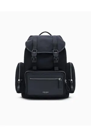 Giorgio Armani Recycled Nylon And Pebbled Leather Backpack - Black
