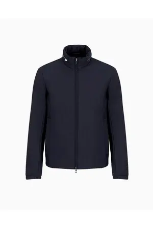 Emporio Armani Full-zip Nylon Blouson With Stowaway Hood - Navy