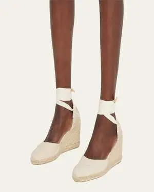 CastaÑer Carina Canvas Ankle-wrap Wedge Espadrilles - Ivory