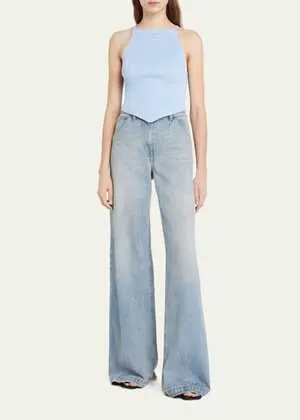 COURREGES Rib-knit Tank Top With Pointed Hem Sky