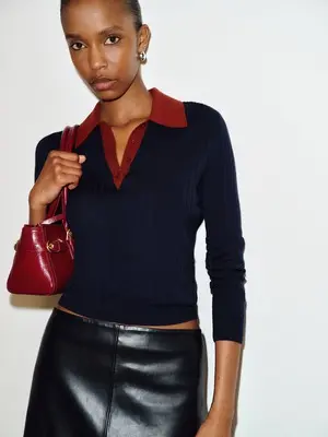 REFORMATION REFORMATION Hermia Merino Polo Blue