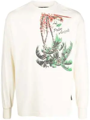 Palm Angels Graphic-print Long-sleeve Sweatshirt - Neutrals