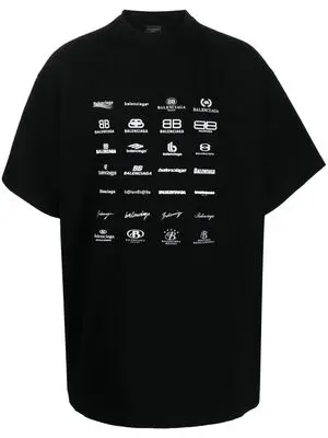 トップス 10SS BALENCIAGA graphic t-shirt archive Balenciaga Archives Logos-Print Cotton T-Shirt - Black | Editorialist