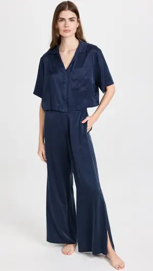 Lunya Washable Silk High Rise Pant Set - Deep Blue