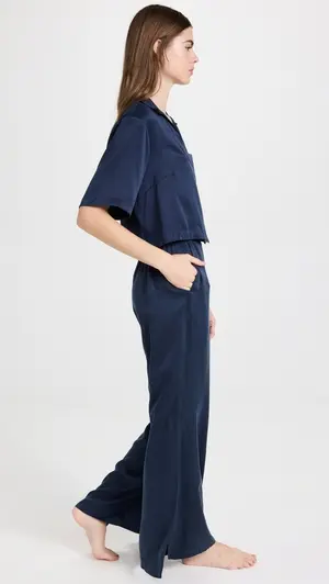 Lunya Washable Silk High Rise Pant Set - Deep Blue