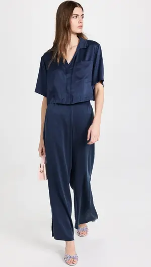 Lunya Washable Silk High Rise Pant Set - Deep Blue