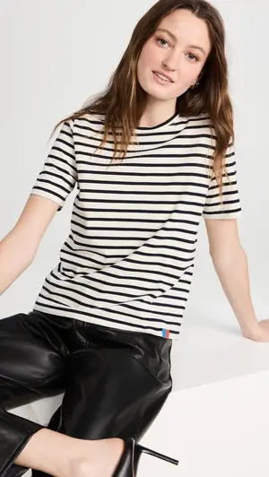Kule Modern Short Sleeve Tee - Cream/navy