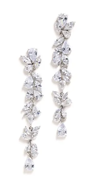 Shashi Fallen Leaf Pear Zirconia Drop Earrings - White Gold