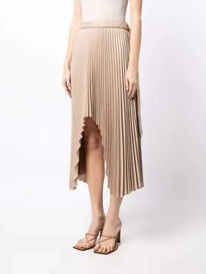 Rokh Arch Pleated Midi Skirt - Brown