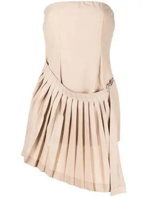 Rokh Mini Strapless Pleated Dress