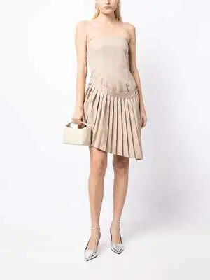 Rokh Mini Strapless Pleated Dress