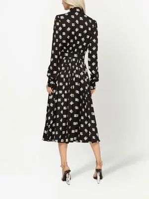 Dolce & Gabbana Logo-print Belted Midi Dress - Black