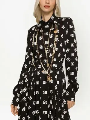 Dolce & Gabbana Logo-print Belted Midi Dress - Black