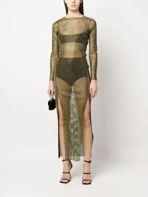 SANTA BRANDS Diamonds Rhinestone-embellished Mesh Maxi Dress - Black
