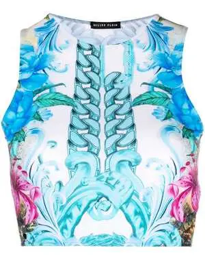 Philipp Plein Hawaii-print Cropped Top - Blue