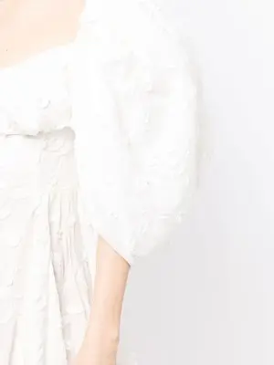 ANOUKI Puff-sleeve Floral-embroidered Midi Dress
