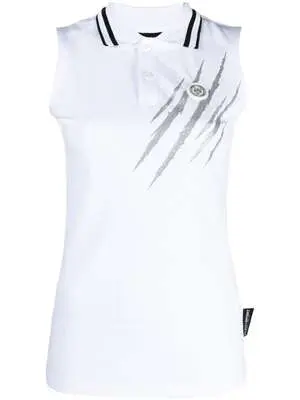 PLEIN SPORT Scratch-print Sleeveless Polo Shirt - White