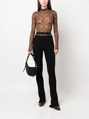 ANDREĀDAMO Cut-out Ribbed-knit Trousers - Black