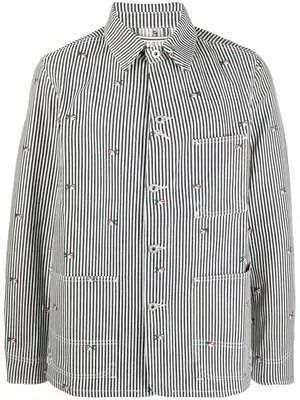 Kenzo Floral-embroidered Striped Shirt Jacket - White