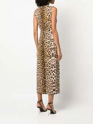 Roberto Cavalli Leopard-print Plunge Midi Dress