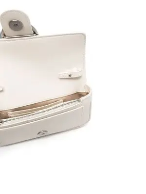 Pinko Small Love One Pocket Crossbody Bag In Bovine Leather With Silver-tone Hardware - White