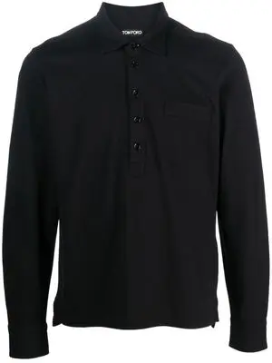 TOM FORD Button-front Long-sleeved Polo Shirt - Black