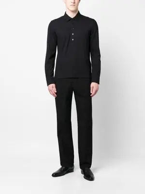 TOM FORD Button-front Long-sleeved Polo Shirt - Black