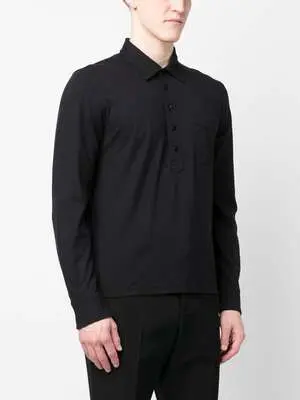 TOM FORD Button-front Long-sleeved Polo Shirt - Black
