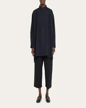 Eskandar Cotton Poplin A-line Shirt - Black