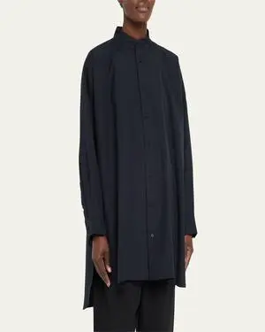 Eskandar Cotton Poplin A-line Shirt - Black
