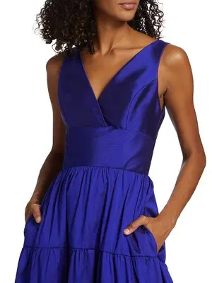 Amsale Taffeta V-neck Tiered Gown