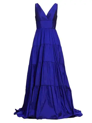 Amsale Taffeta V-neck Tiered Gown