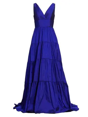 Amsale Taffeta V-neck Tiered Gown