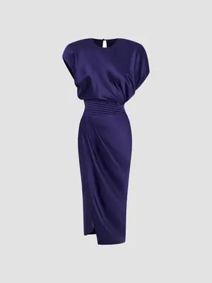 ZHIVAGO Bond Satin Pleated Asymmetric Midi-dress - Ink