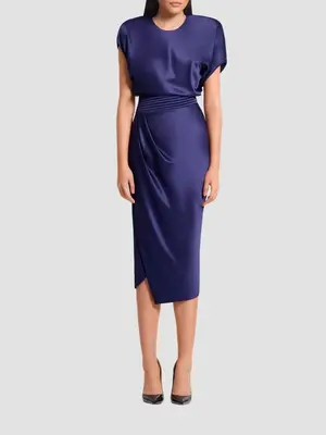 ZHIVAGO Bond Satin Pleated Asymmetric Midi-dress - Ink
